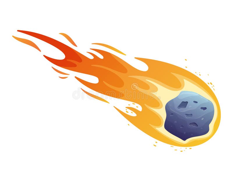 Cartoon Flying Burning Space Asteroid with Craters and Bumps. Vector ...