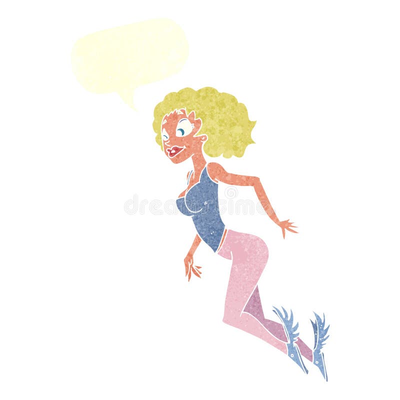 Cartoon Flying Woman with Speech Bubble Stock Illustration ...