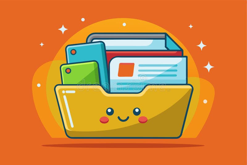 A Cartoon Folder, Filled with Colorful Documents, Smiles on a Bright ...