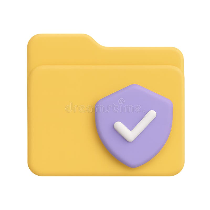 Cartoon Folder with Shield and Checkmark Stock Image - Illustration of ...