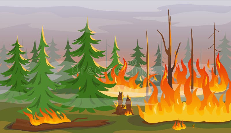 Cartoon Forest Fire, Burning Trees, Wildfire Natural Disaster. Effect ...
