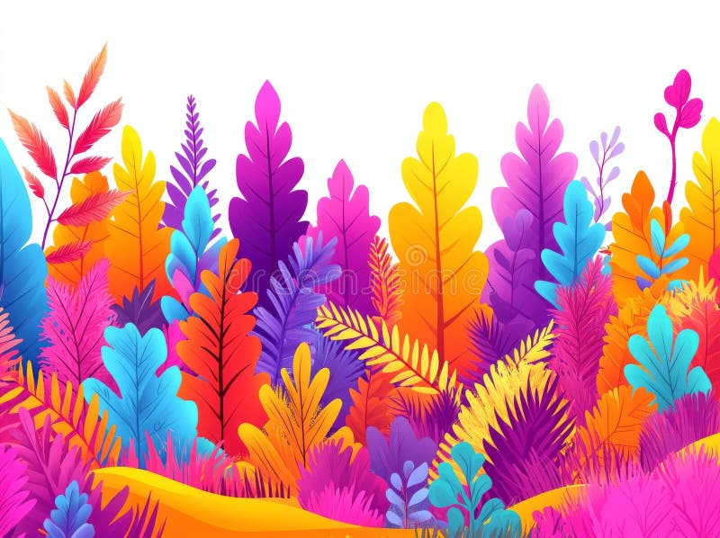 A Cartoon Forest Scene Features Trees and Bushes, Accompanied by a ...