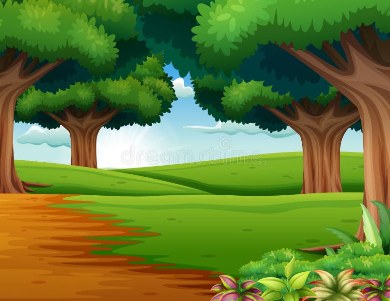 Forest Scene with Dirt Trail Stock Vector - Illustration of rural ...