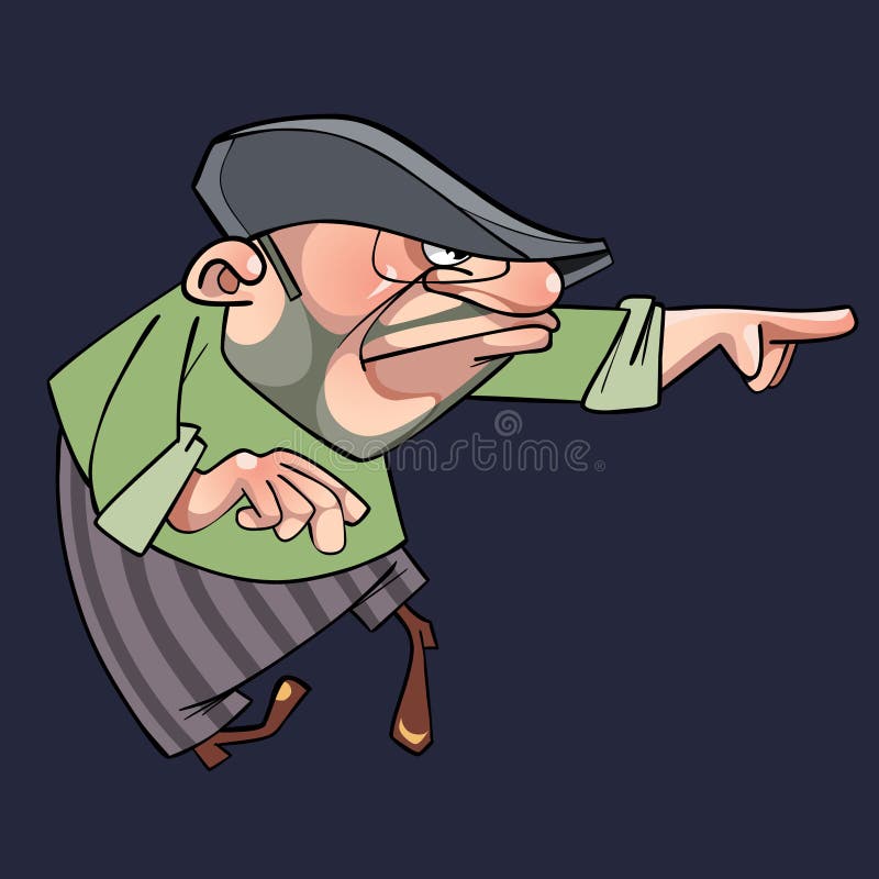 Cartoon Formidable Man in the Cap is Pointing the Finger Stock Vector ...