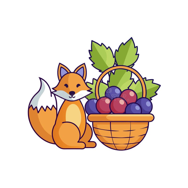 Cartoon Fox with a Basket of Forest Berries Stock Illustration ...