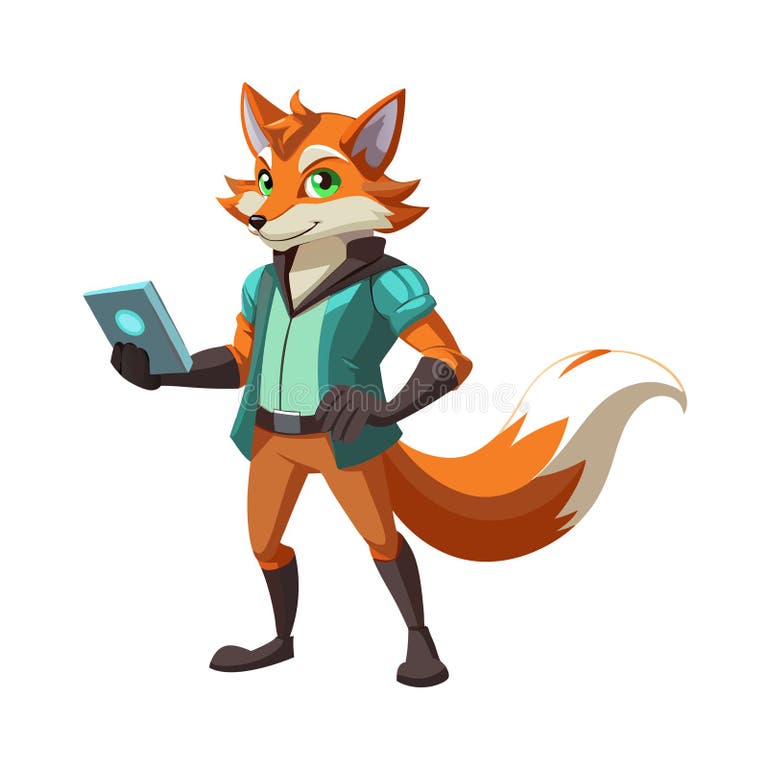 Cartoon Fox Character Using Tablet: Isolated Vector Illustration for ...