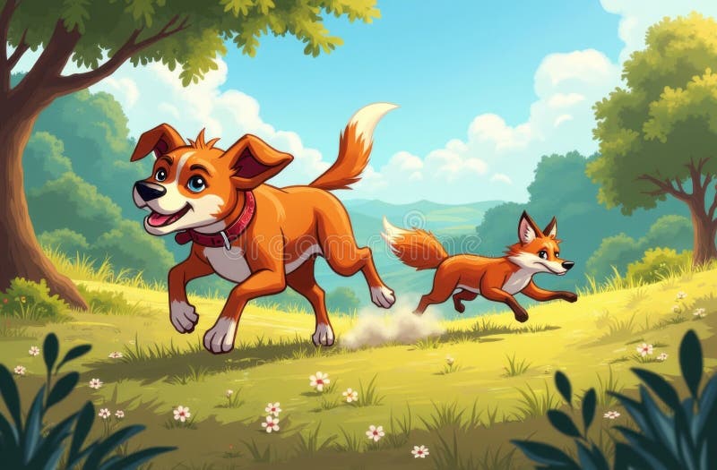 A Cartoon of a Fox and Dog at 15-12-2024 Stock Illustration ...