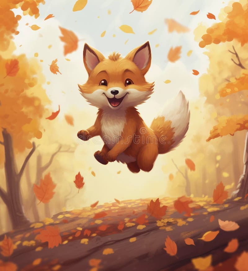 Cartoon of a Fox in the Fall Piles Stock Illustration - Illustration of ...