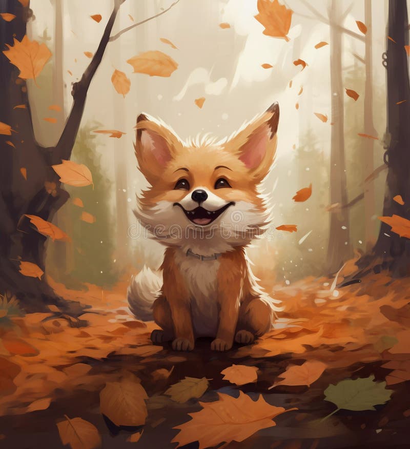 Cartoon of a Fox in the Fall Piles Stock Illustration - Illustration of ...