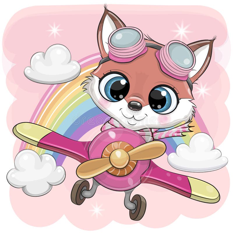 Cartoon Fox is Flying on a Plane Stock Vector - Illustration of pilot ...