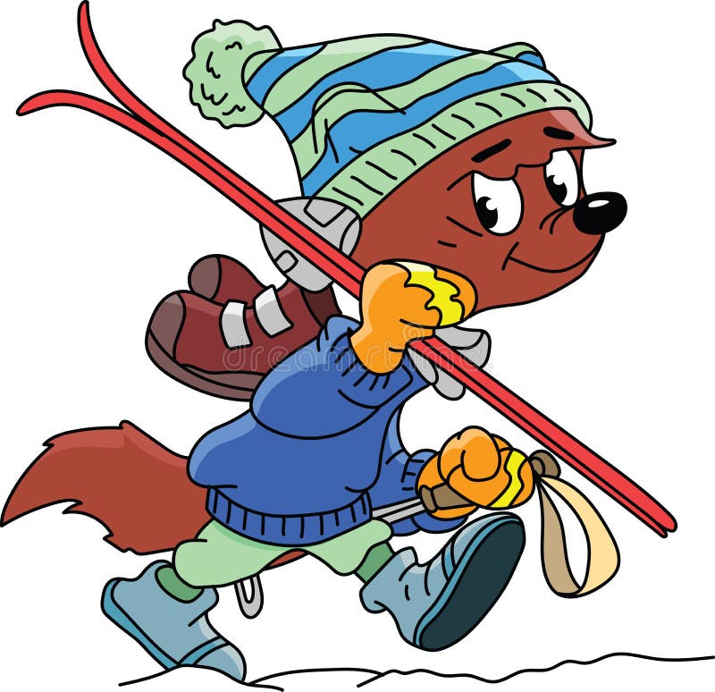 Cartoon Fox Goes Skiing for Winter Holiday Vector Stock Vector ...