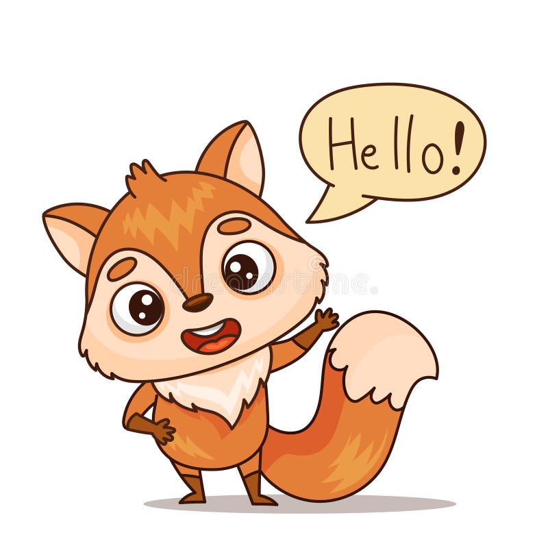 Cartoon Fox with a Happy Expression and a Speech Bubble that Reads ...