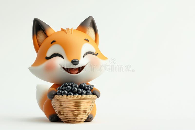 A Cartoon Fox is Holding a Basket of Blueberries Stock Illustration ...