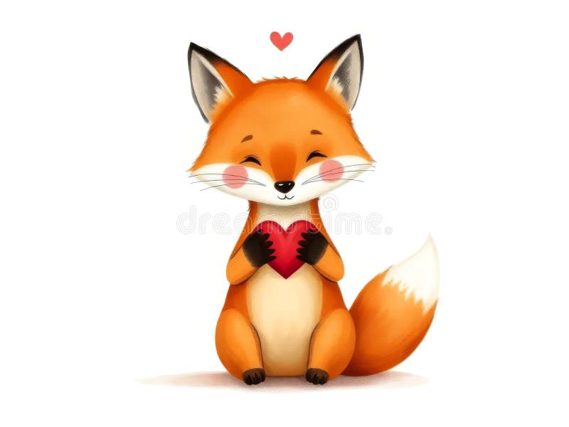Cartoon Fox is Holding a Heart in Its Mouth Stock Photo - Image of tail ...