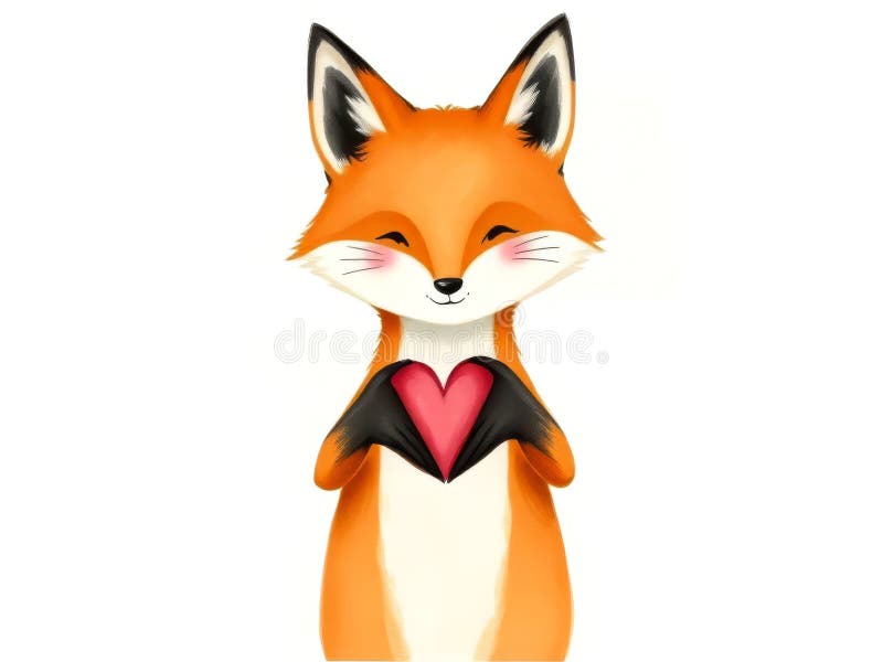 Cartoon Fox Holding a Heart Stock Photo - Image of holding, child ...