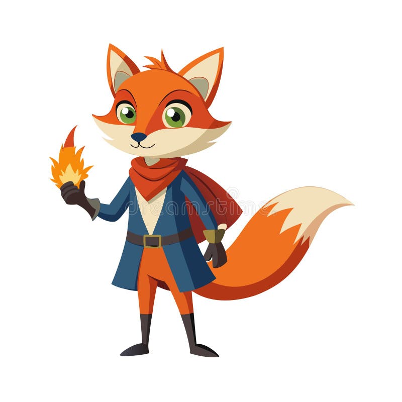 Cartoon Fox Mage Holding Fire, Dressed in Robes and Scarf Stock Vector ...