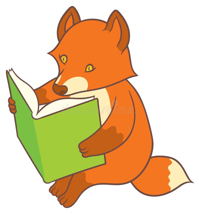 Cartoon Fox Reading a Big Book Stock Vector - Illustration of animal ...