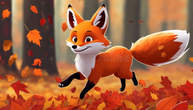 A Cartoon Fox Running through a Forest Stock Illustration ...