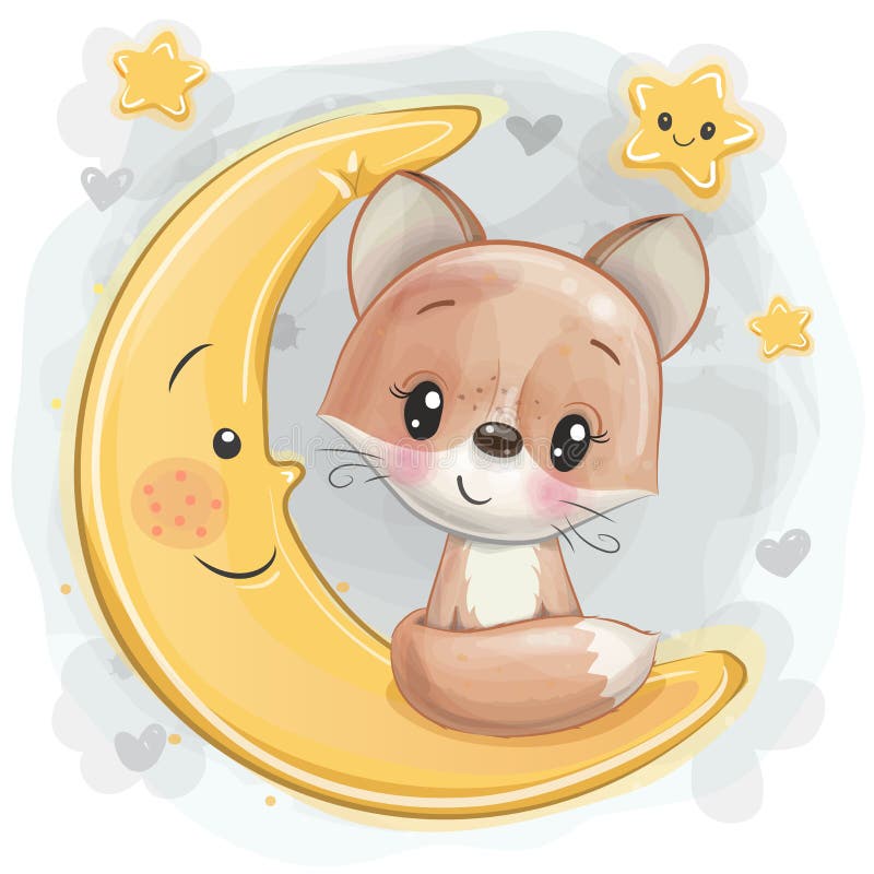 Cartoon Fox is Sitting on the Moon Stock Vector - Illustration of heart ...