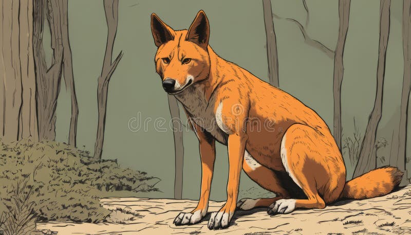 A Cartoon Fox Sitting on a Rock Stock Illustration - Illustration of ...