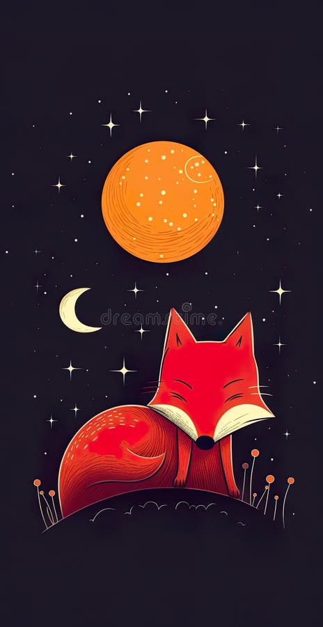 A Cartoon Fox Sleeping in the Grass Under the Moon. AI Generative Image ...