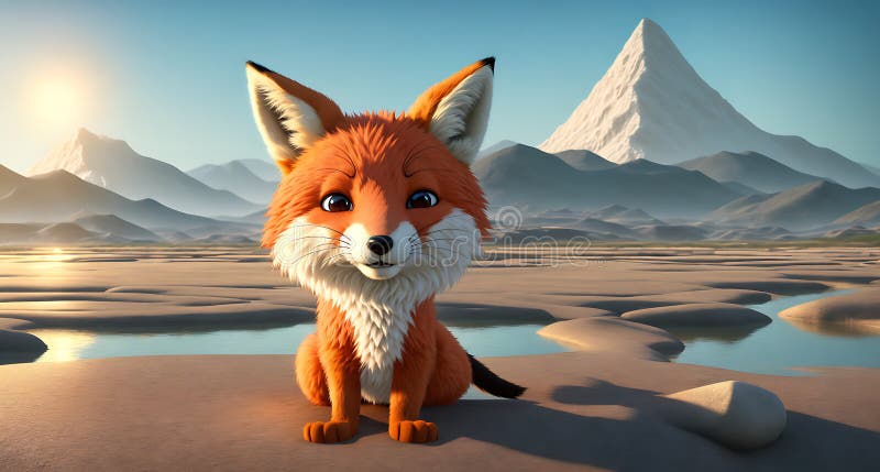 A Cartoon Fox Standing on a Rock in the Middle of a Desert Landscape ...