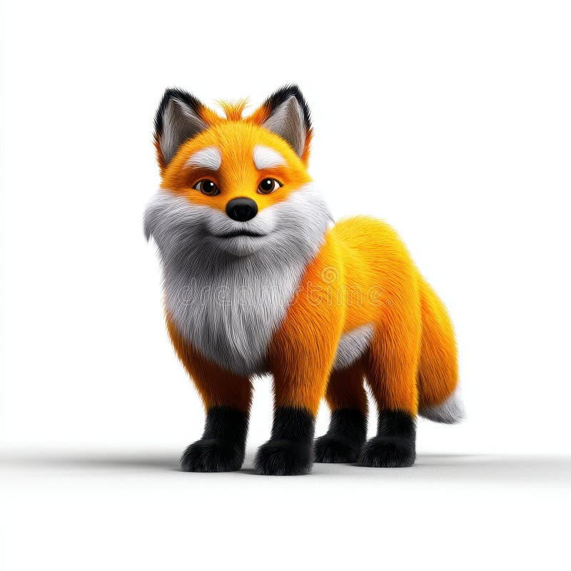 Cartoon Fox Stands Smiling on a Plain White Background Looking Friendly ...