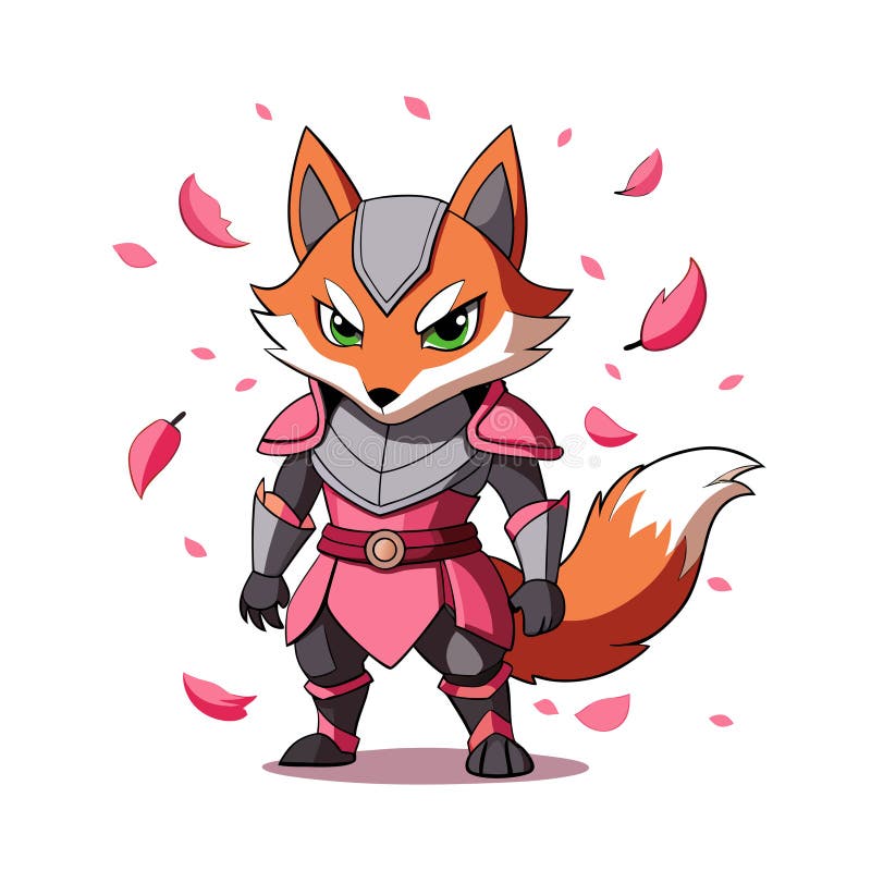 Fox Warrior Cartoon Character with Armor and Cherry Blossoms ...