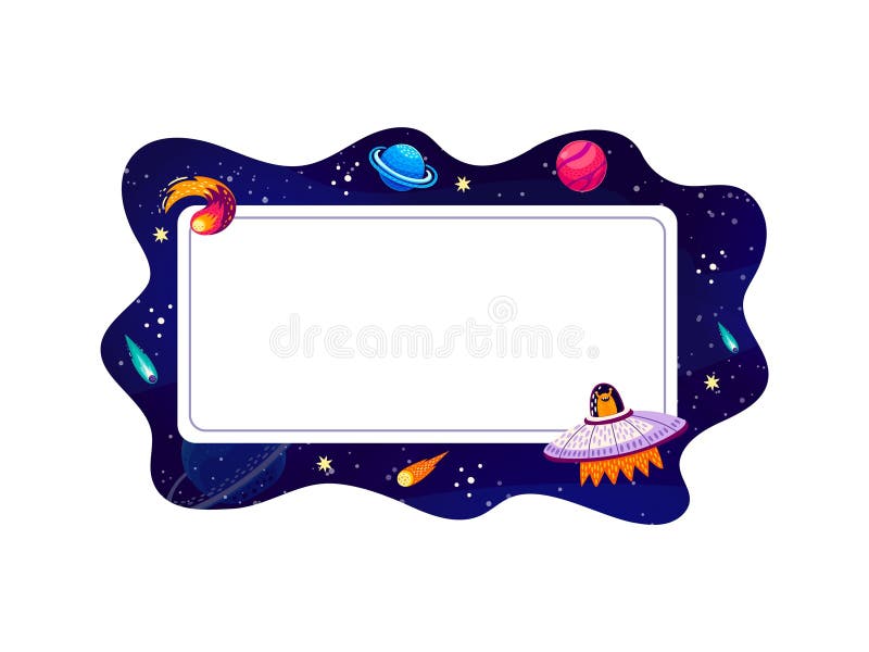 Cartoon Frame with Galaxy Space Planets, Rockets Stock Vector ...
