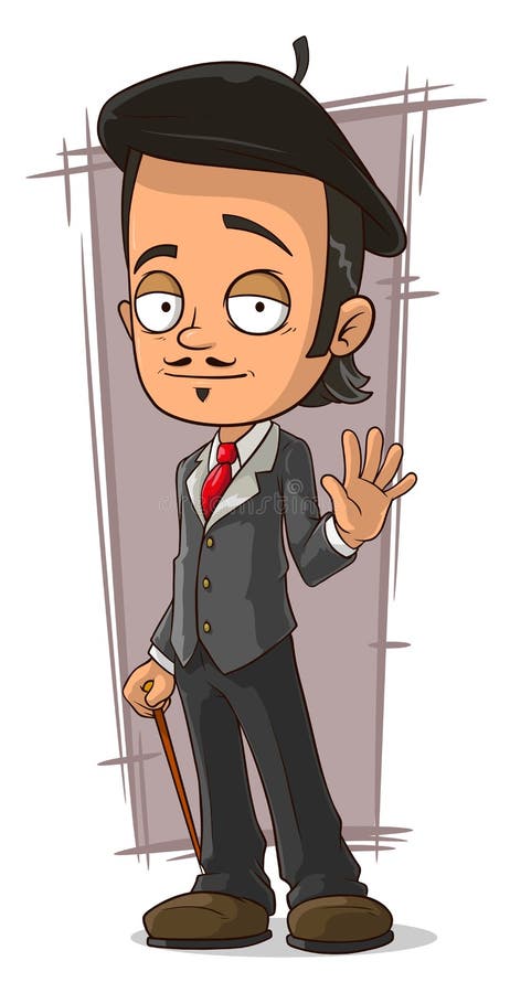 Cartoon French Man in Beret and Grey Jacket Stock Vector - Illustration ...