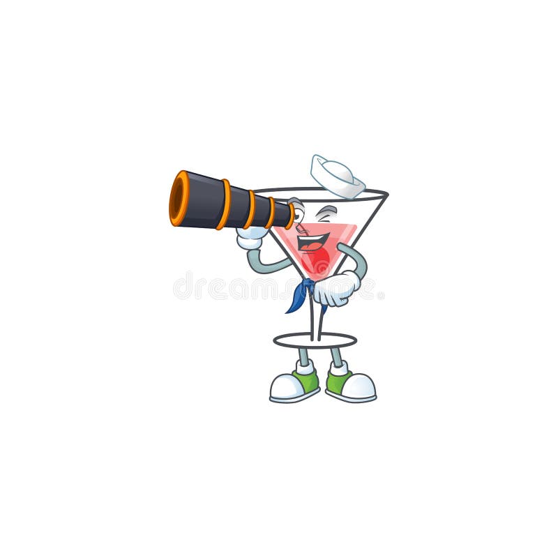 Cartoon Fresh Cocktail with the Sailor Holding Binocular Character ...