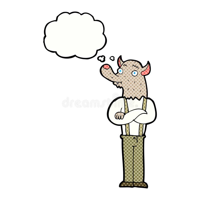 Cartoon Friendly Werewolf with Thought Bubble Stock Illustration ...