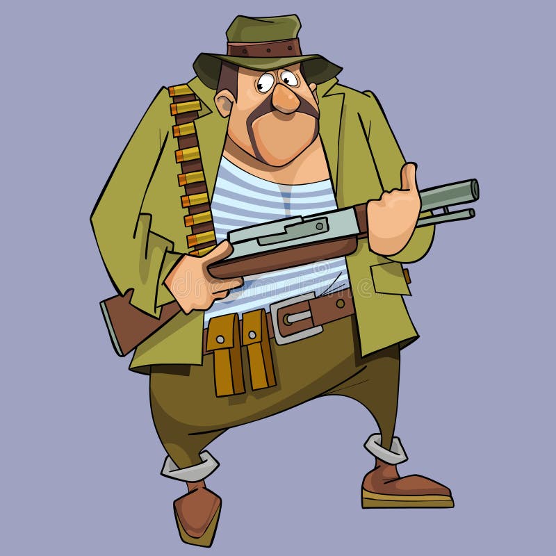 Cartoon Hunter with a Gun Was Afraid of a Bear in Body Armor Stock ...