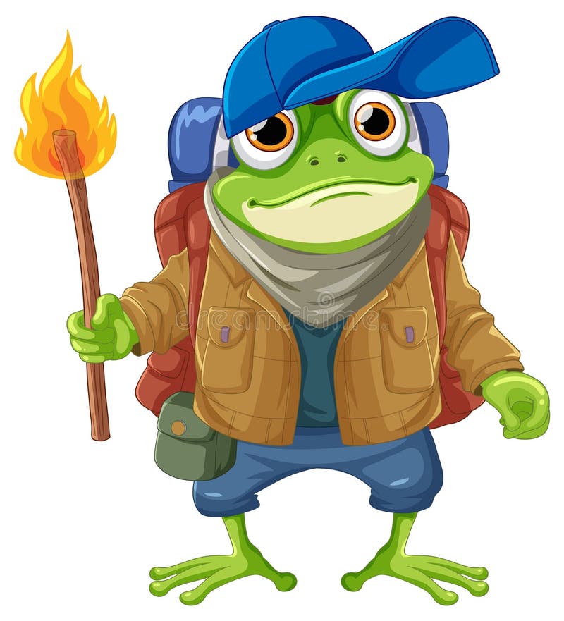 A Frog with Backpack and Torch, Ready for Adventure Stock Vector ...