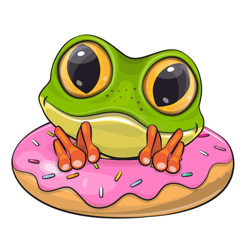 Cartoon Frog with Donut on a White Bakground Stock Vector ...