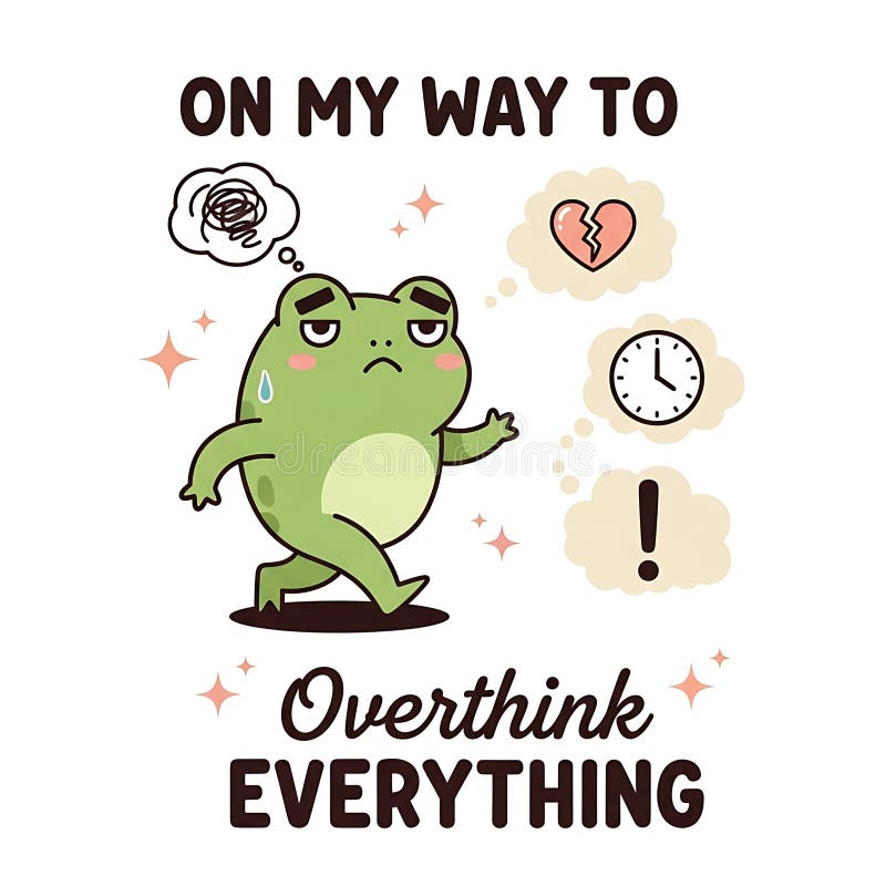 Cartoon Frog Embodies Overthinking with Thought Bubbles in a Humorous ...