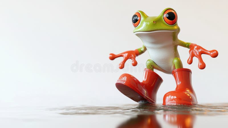 Cartoon Frog Illustration, a Cartoon Frog in Red Rain Boots Happily ...