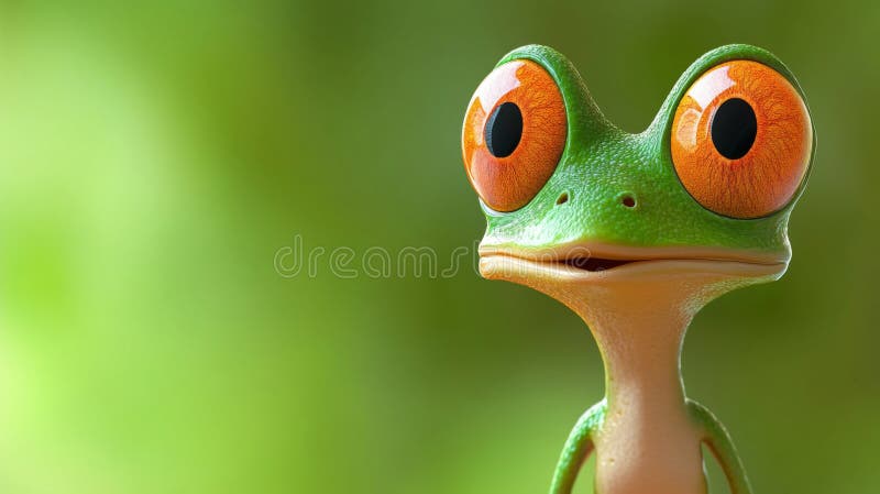 A Cartoon Frog with Large Orange Eyes Looks Up Stock Illustration ...