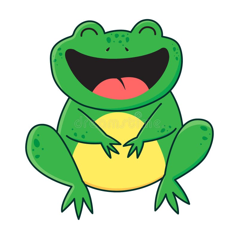 Cartoon Frog Laughs. Happy Frog Sits Stock Vector - Illustration of ...