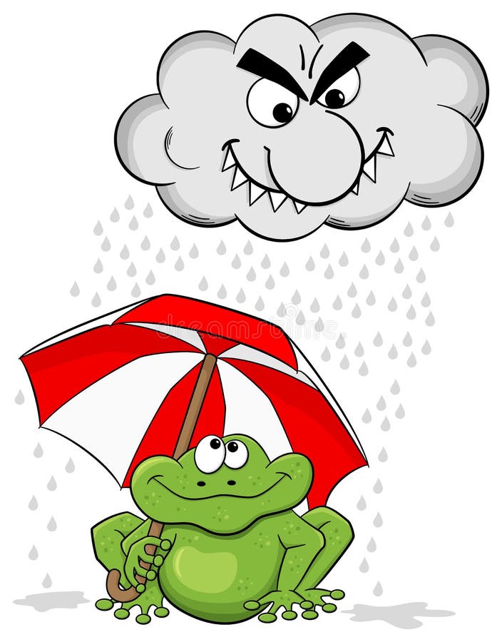 Cartoon Frog with Umbrella and Rain Cloud Stock Vector - Illustration ...