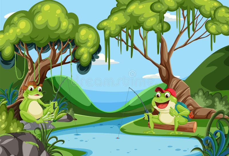 Cartoon Frogs in the Forest Stock Vector - Illustration of cartoon ...