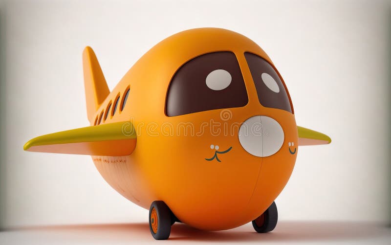 Cartoon Front View of an Orange and Yellow Airplane on a White Backdrop ...
