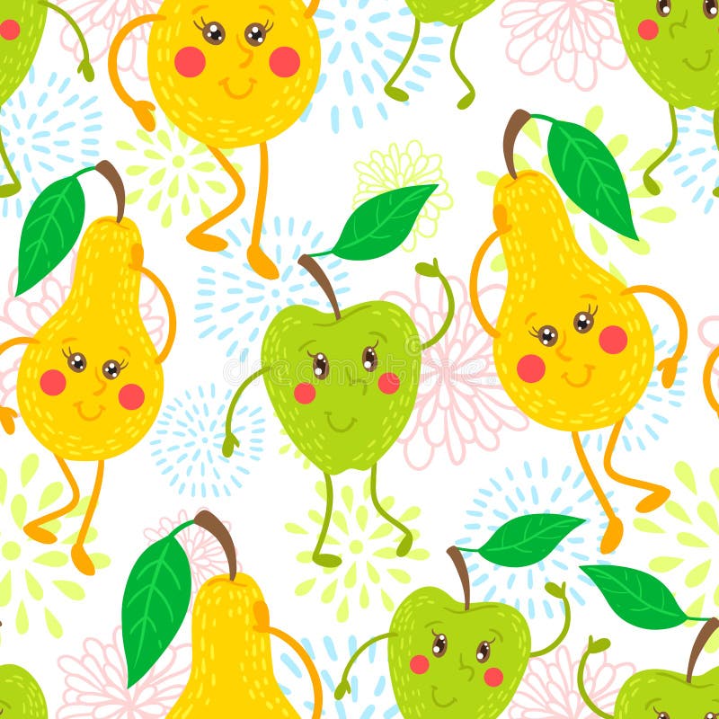Cartoon fruit pattern stock vector. Illustration of eating - 57132150