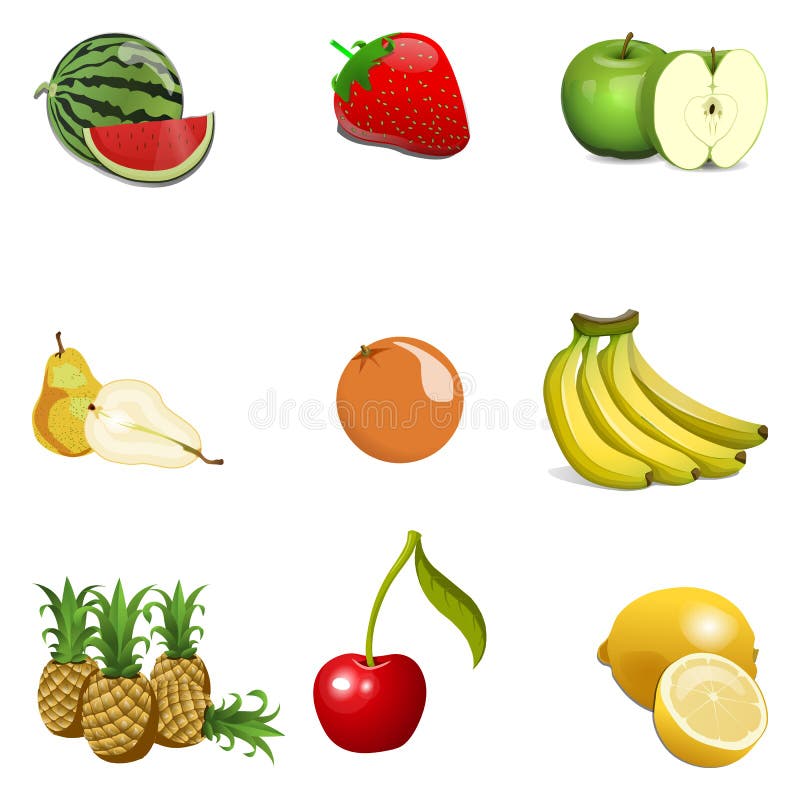 Cartoon Fruit Set Isolated. Vector Stock Vector - Illustration of food ...