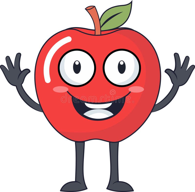 Flat Vector Illustration of Cheerful Cartoon Apple Character with ...