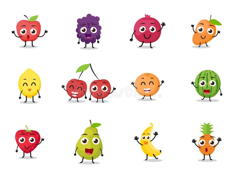 Cartoon fruits characters stock vector. Illustration of juice - 75397313