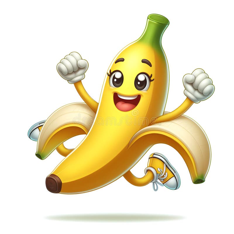 Cartoon Fun Banana that Rejoices, on a White Background Stock ...
