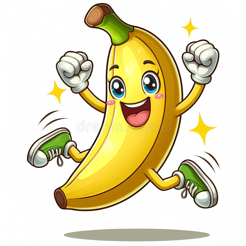Cartoon Fun Banana that Rejoices, on a White Background Stock ...