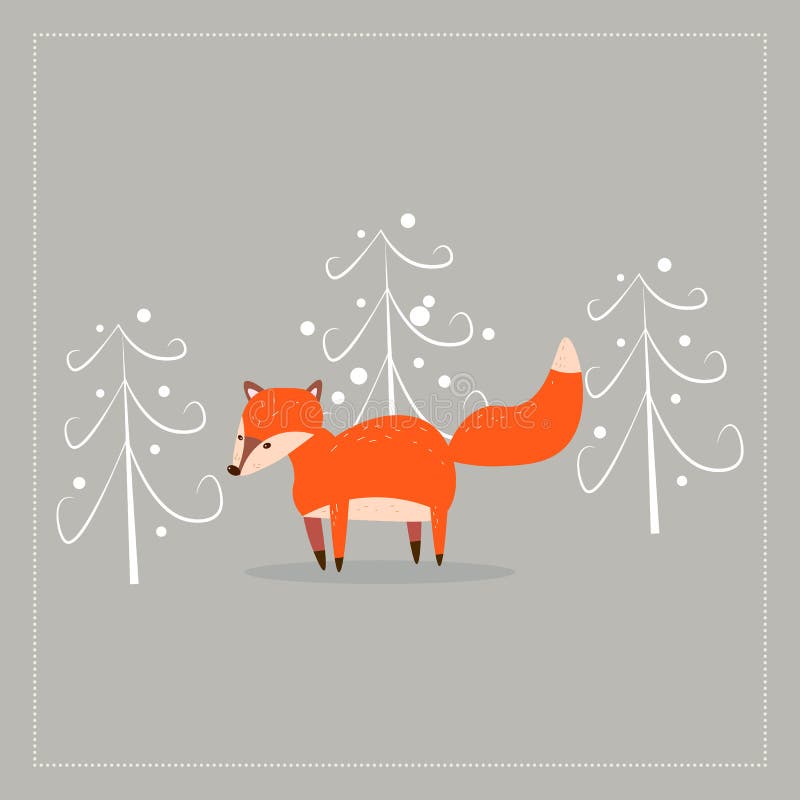 Cartoon Fun Little Foxes Fox with Tree Stock Illustration ...