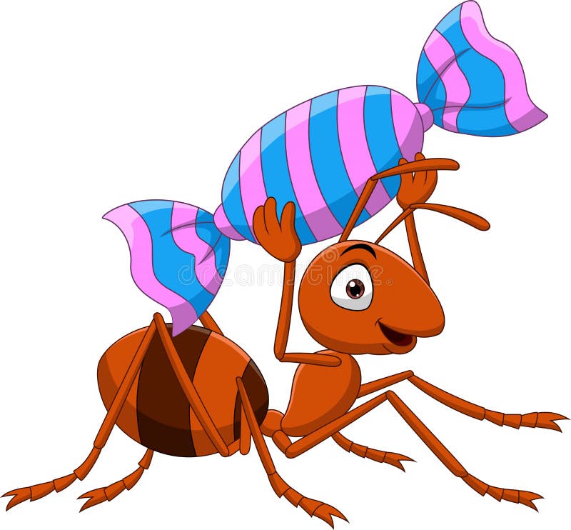 Cartoon Funny Ant Carrying a Candy Stock Vector - Illustration of candy ...